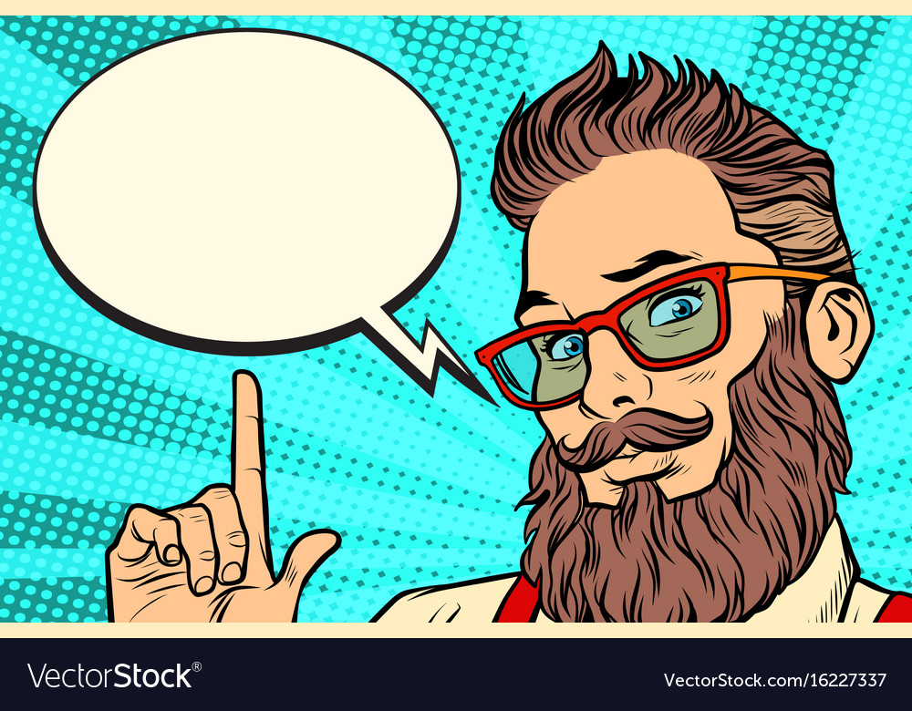 Bearded hipster man portrait pointing finger Vector Image
