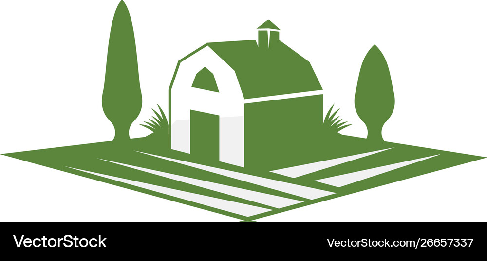 Green barn farm logo flat Royalty Free Vector Image