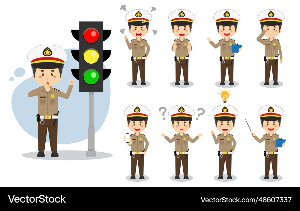 Indonesian police character with various Vector Image