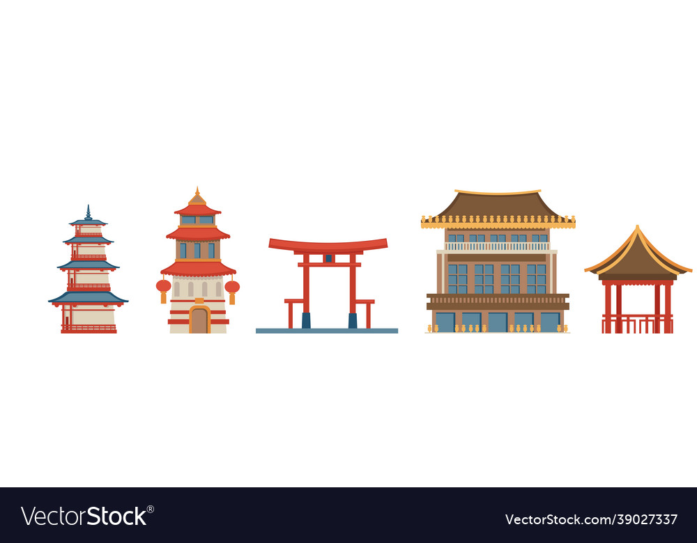 Japanese and chinese architecture exteriors Vector Image
