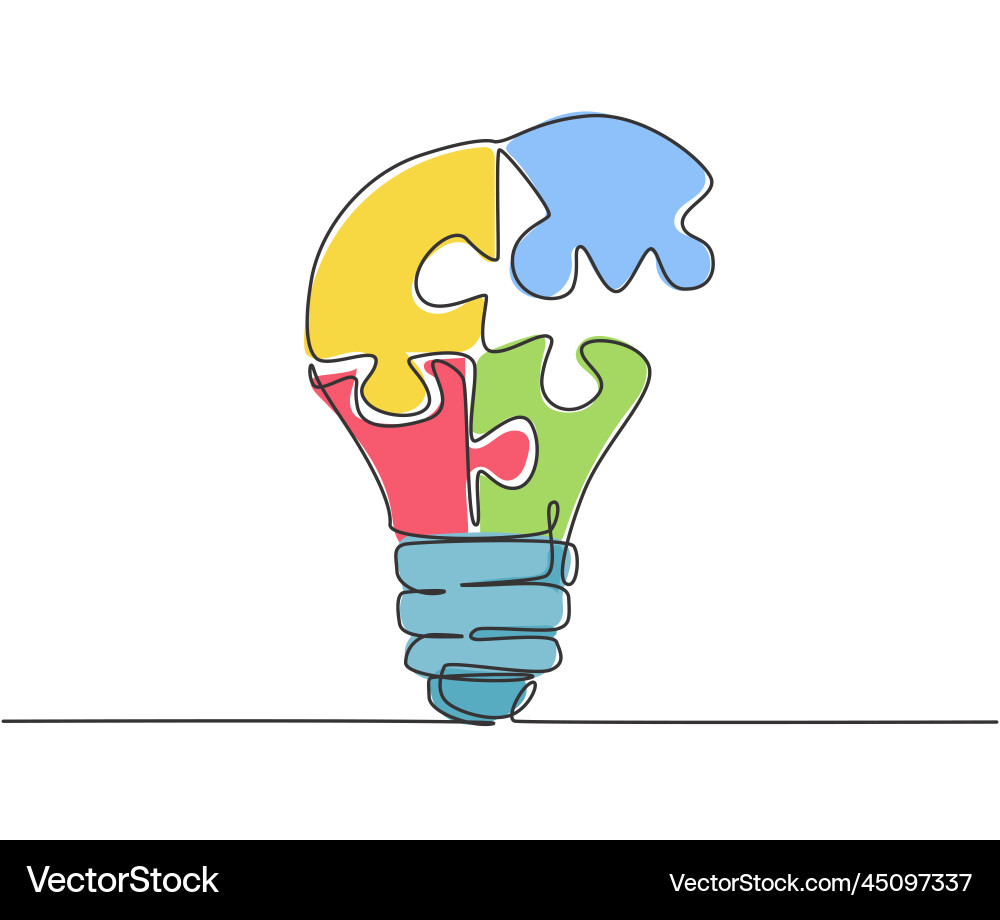 One single line drawing of light bulb with pieces Vector Image
