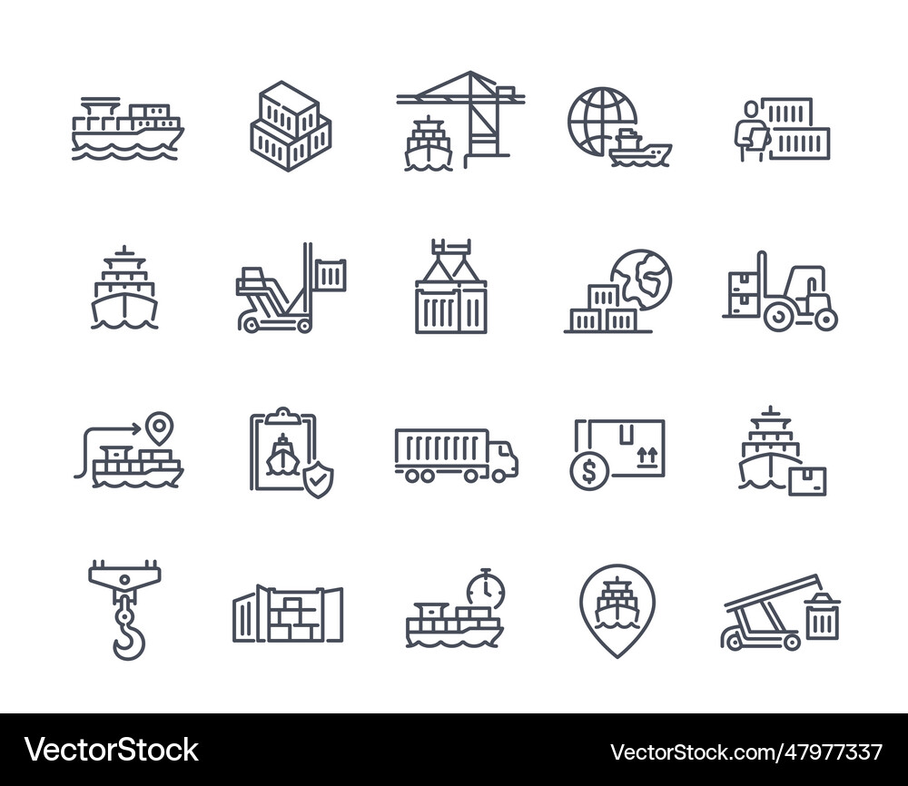 Ship Logistics Icons - Port & Delivery Vector Image