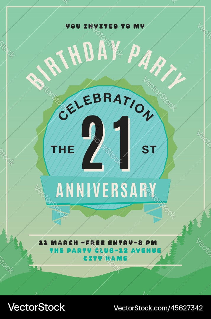 21 years anniversary party flyer template wedding Vector Image