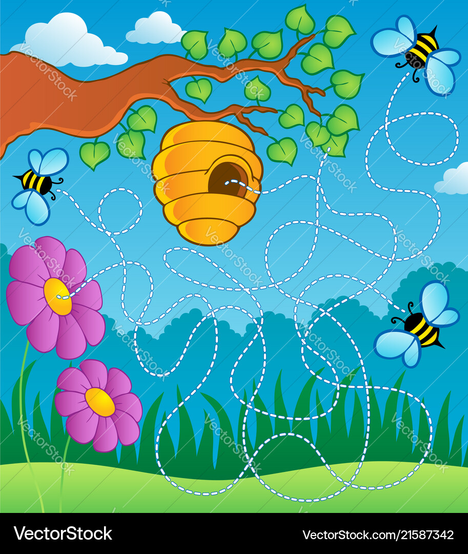 Bee theme maze Royalty Free Vector Image - VectorStock