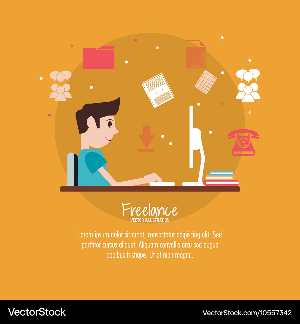 Cartoon man and freelance design Royalty Free Vector Image