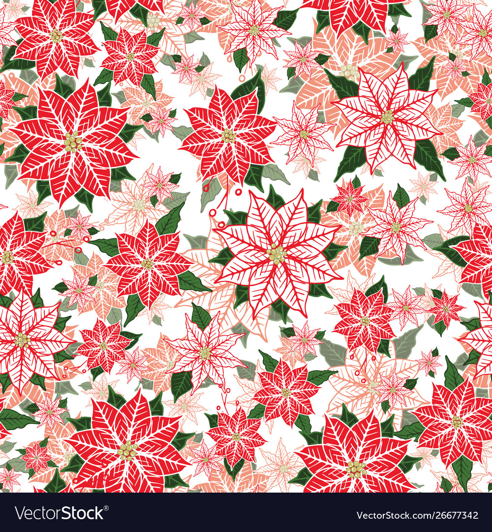 Christmas poinsettia seamless floral pattern Vector Image