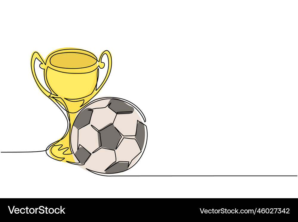 Continuous one line drawing trophy and football Vector Image
