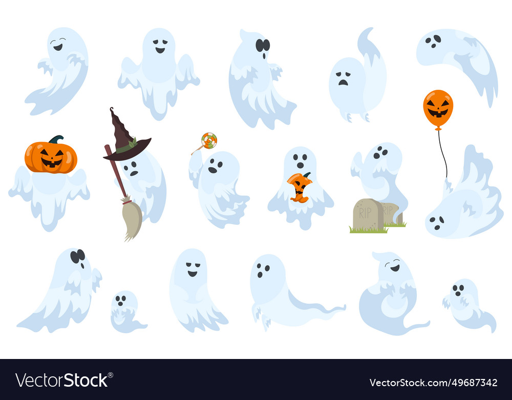 Cute ghosts mega set elements in flat design Vector Image