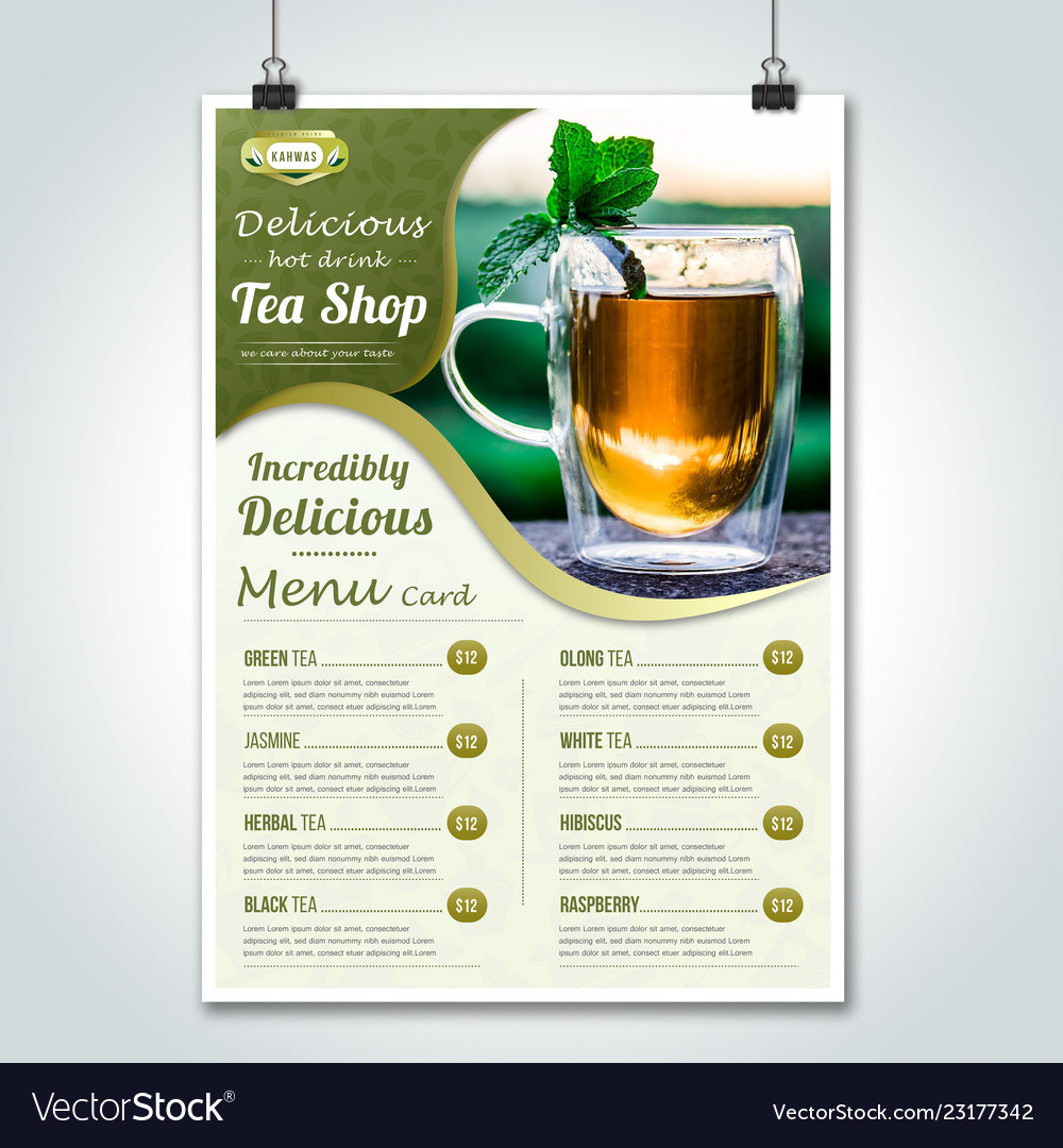 Delicious Hot Tea Shop Menu Royalty Free Vector Image