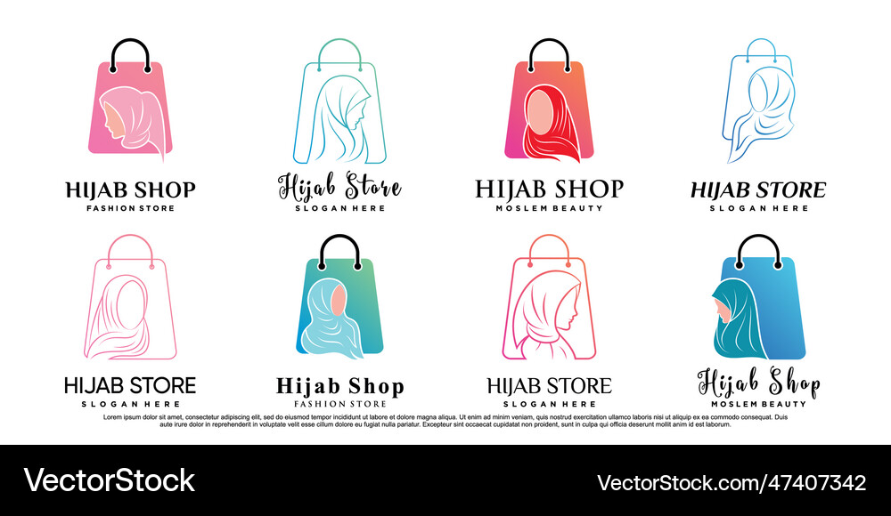 Hijab shop or store icon set logo template Vector Image