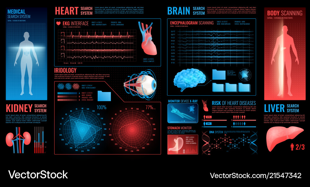 Medical dark interface elements Royalty Free Vector Image