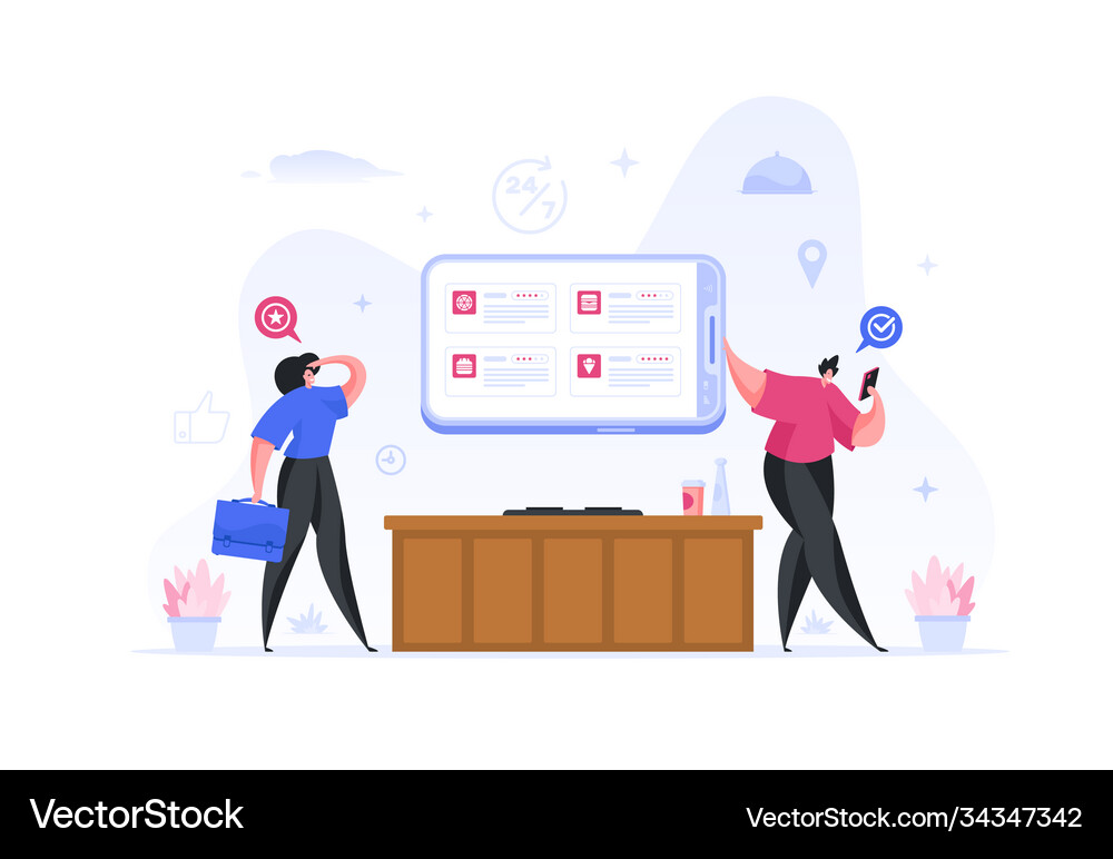 People in kitchen order food online Royalty Free Vector