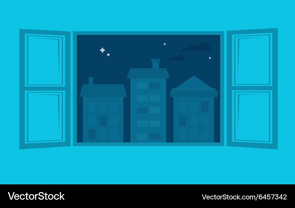 Room window wide open to a city view Royalty Free Vector