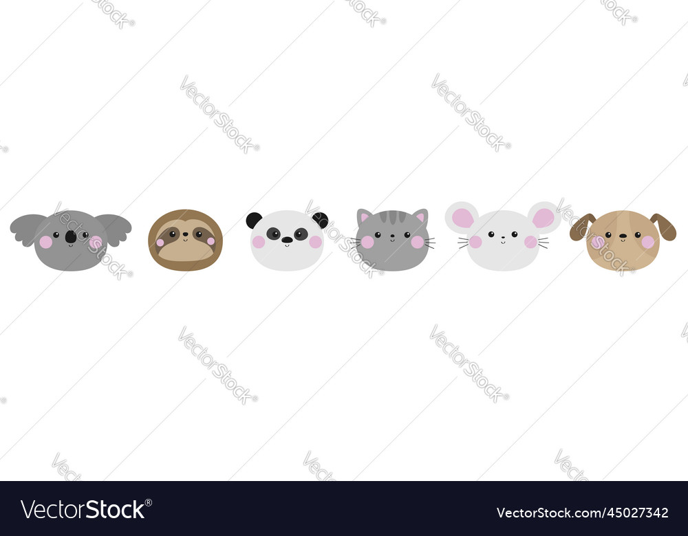Sloth koala panda bear cat dog mouse set round Vector Image