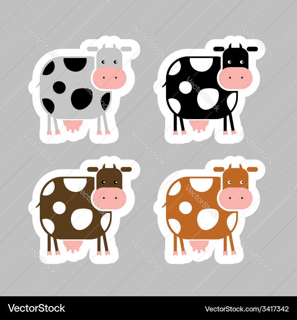 Stickers with funny cow for your design Royalty Free Vector