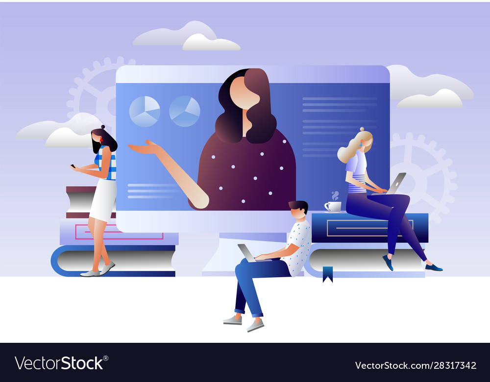 Students e-learning webinar Royalty Free Vector Image