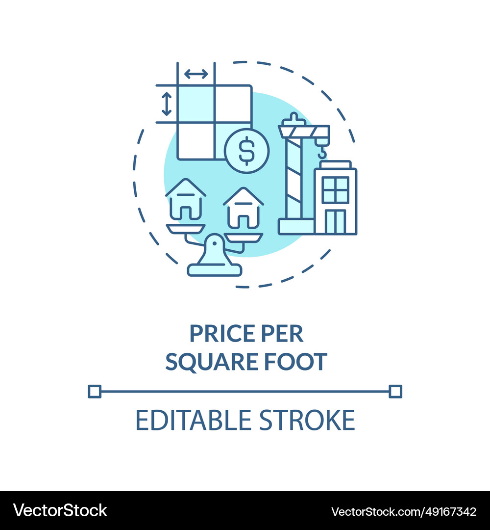 Thin line blue icon price per square foot concept Vector Image
