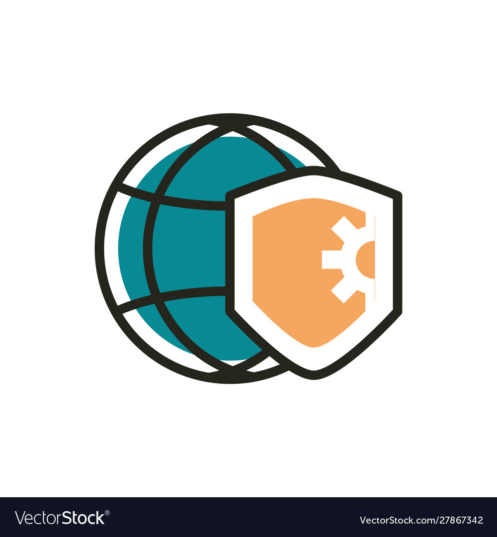 World shield web development icon line and fill Vector Image