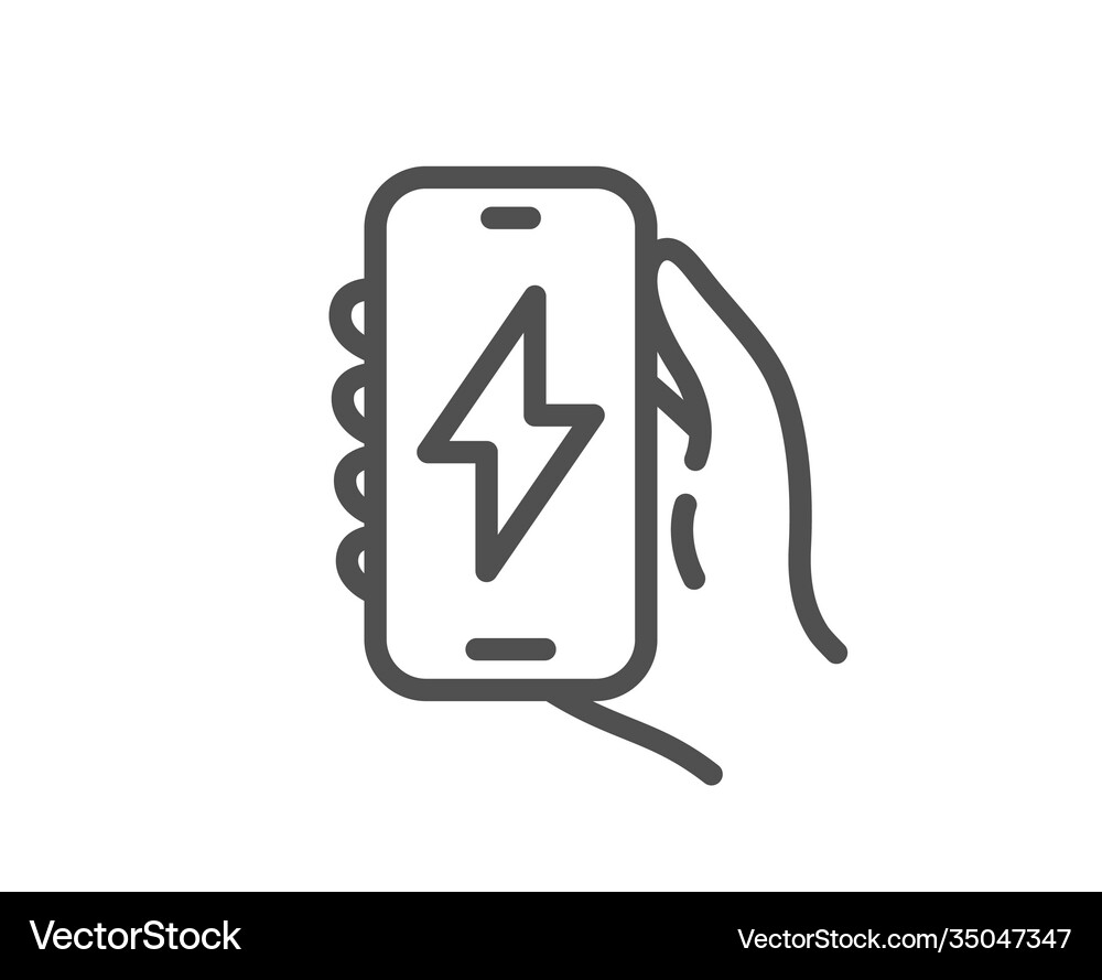 Charging app line icon hand hold phone sign Vector Image