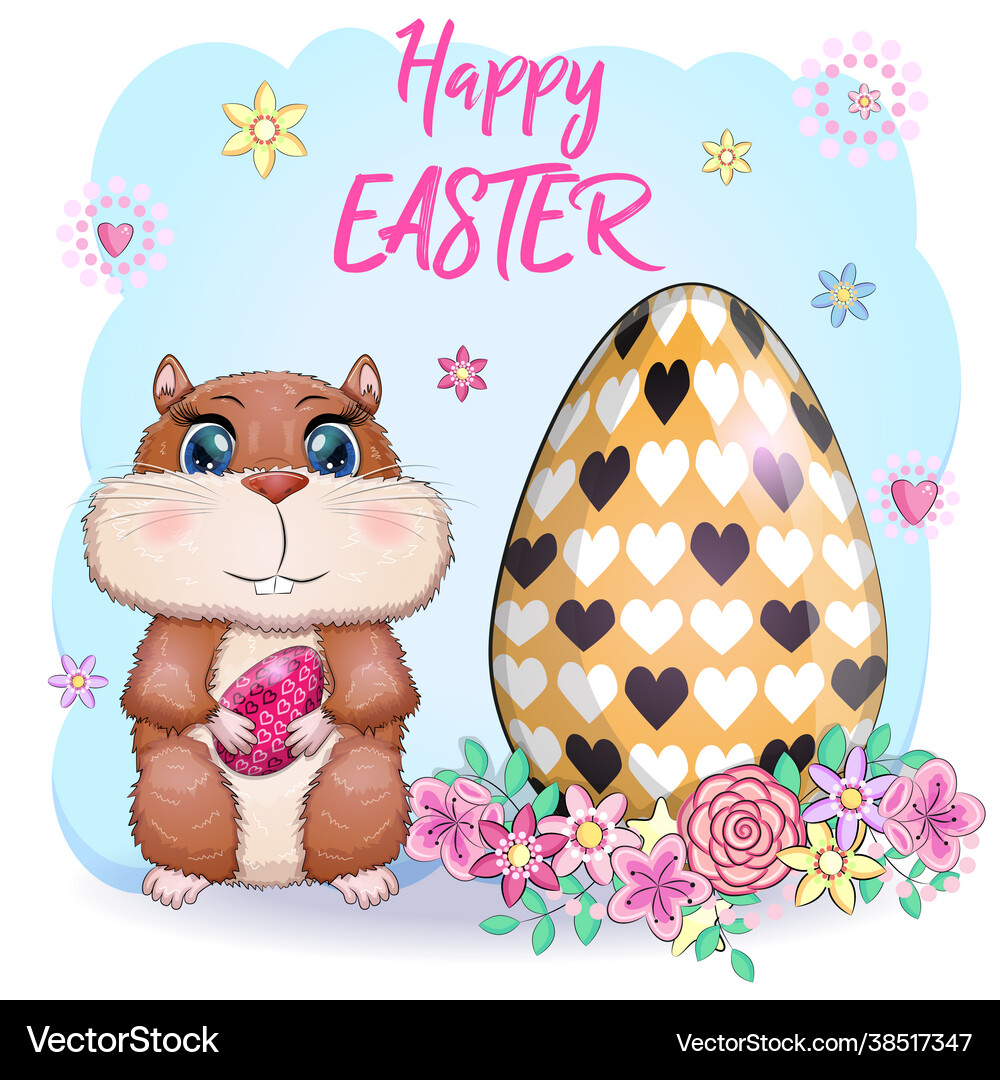 Cute hamster with easter egg hamster cartoon Vector Image