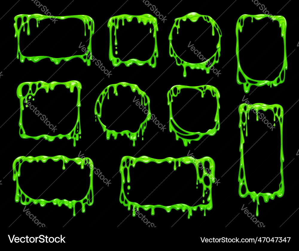 Halloween cartoon green spooky slime frames Vector Image