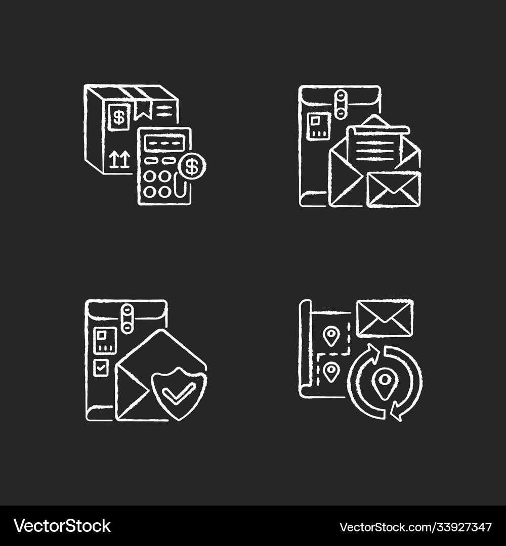 Mail chalk white icons set on black background Vector Image