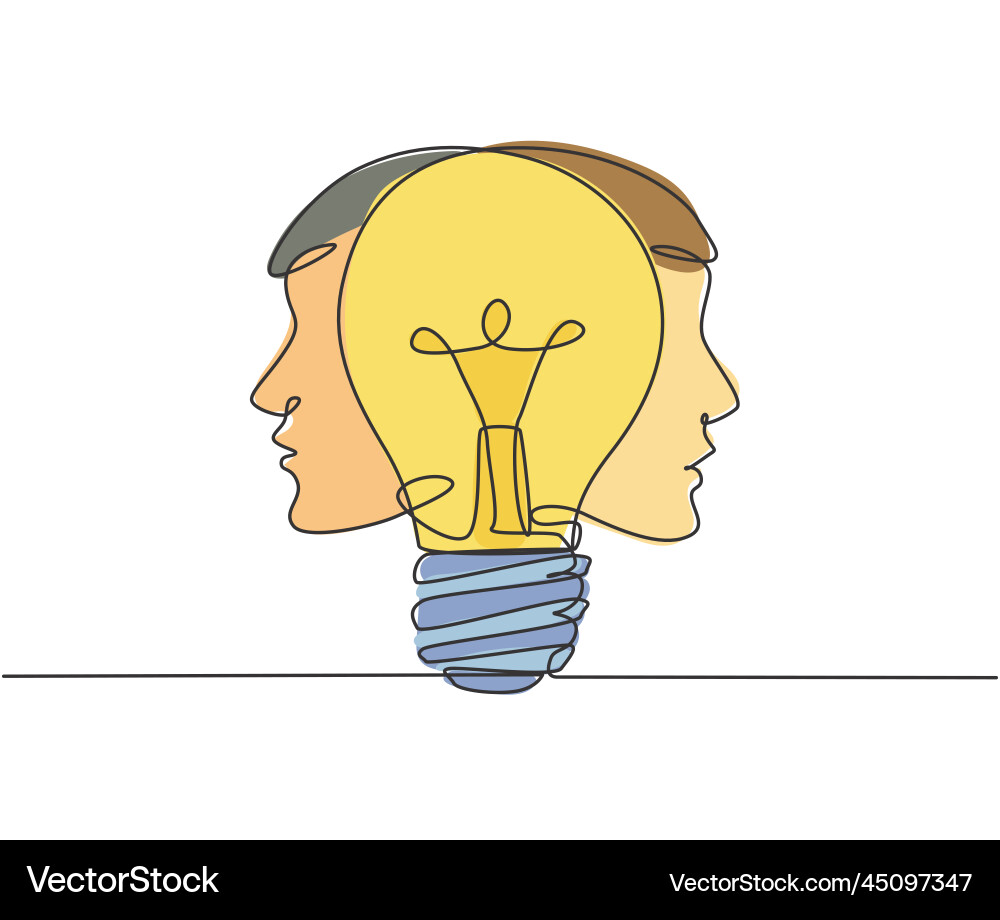 One single line drawing of two men face Royalty Free Vector