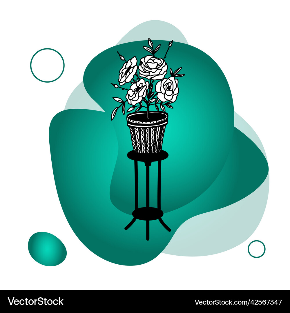 Potted flowers on a stand home decor colored Vector Image