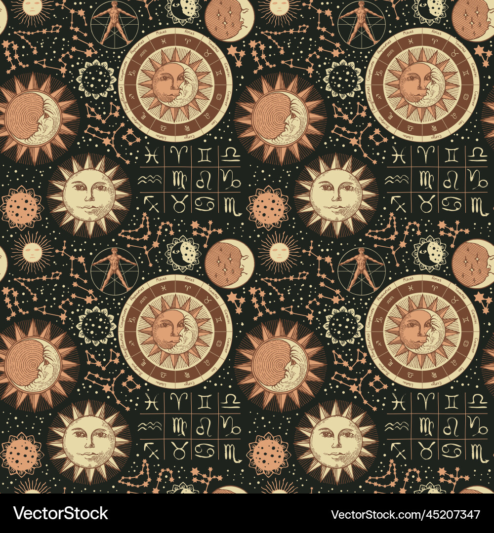 Seamless pattern on the theme of zodiac Royalty Free Vector
