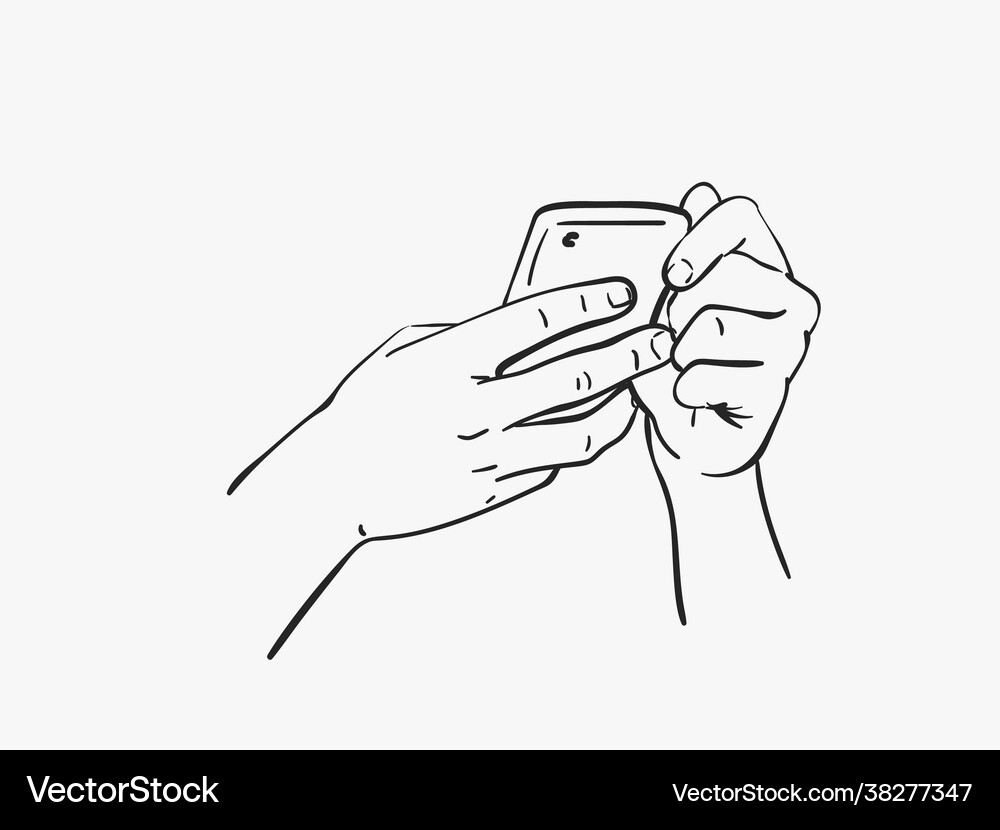 Sketch smartphone in hands hand drawn isolated Vector Image
