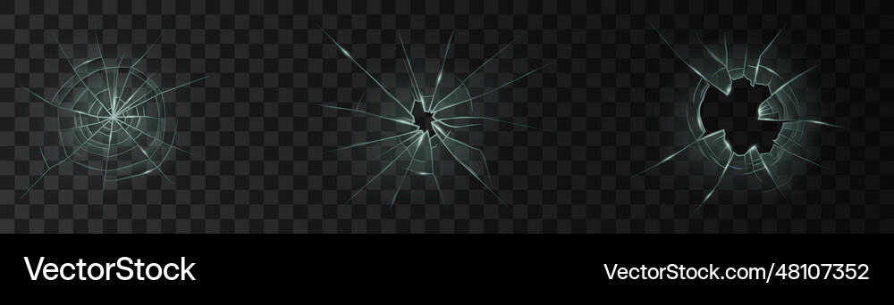 Broken window pane or door cracked hole realistic Vector Image