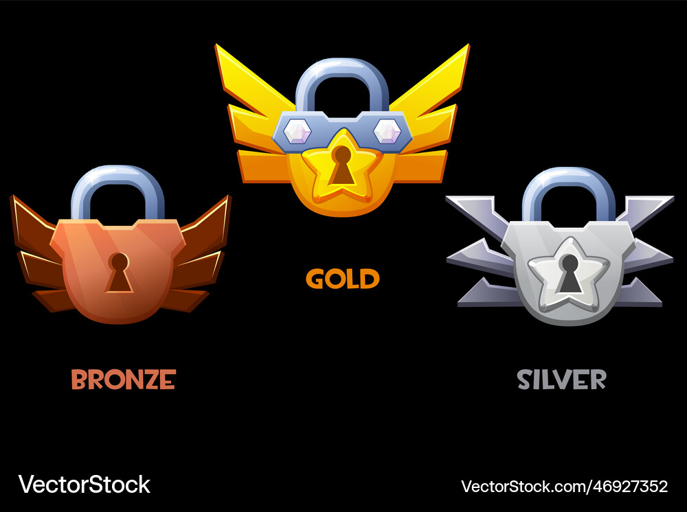 Bronze silver and golden padlock level symbol Vector Image