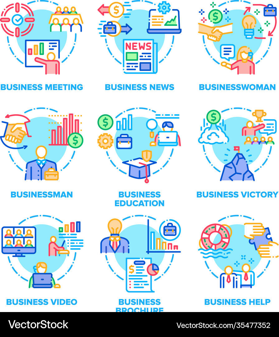 Business set icons color Royalty Free Vector Image