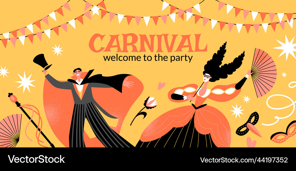 Carnival invitation banner with funny characters Vector Image