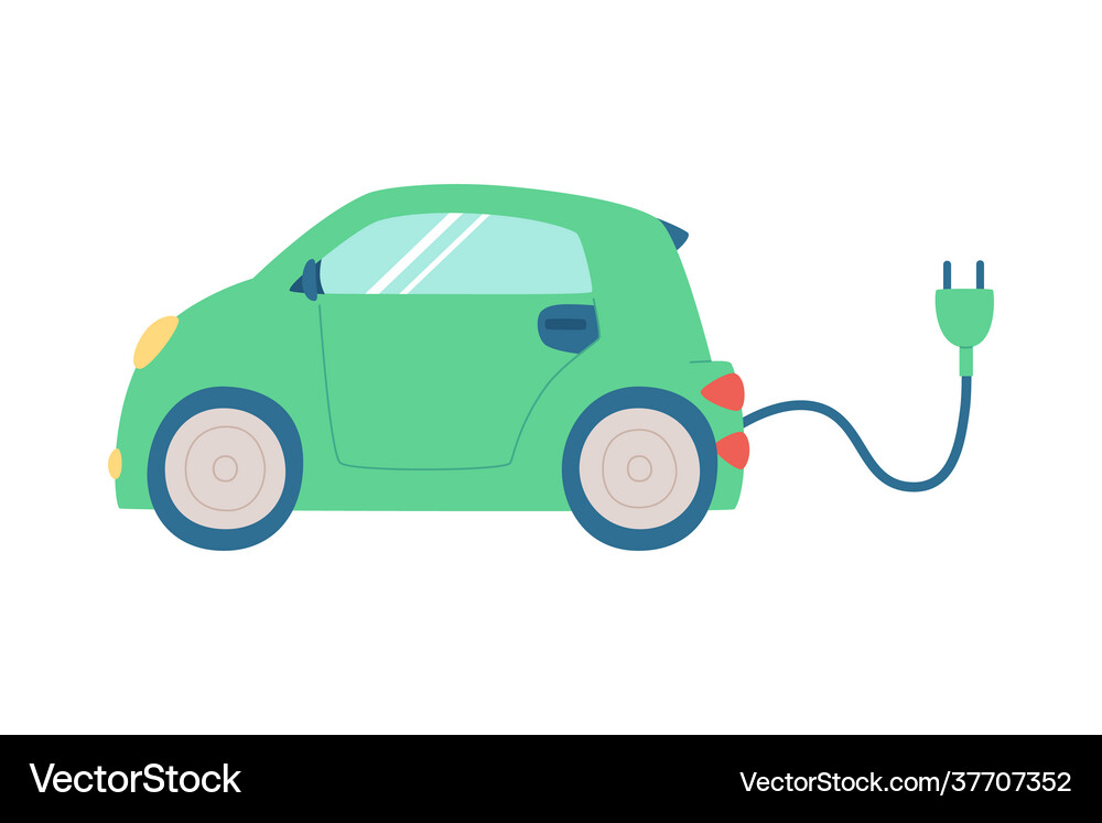 Cute electric car with cable and socket concept Vector Image