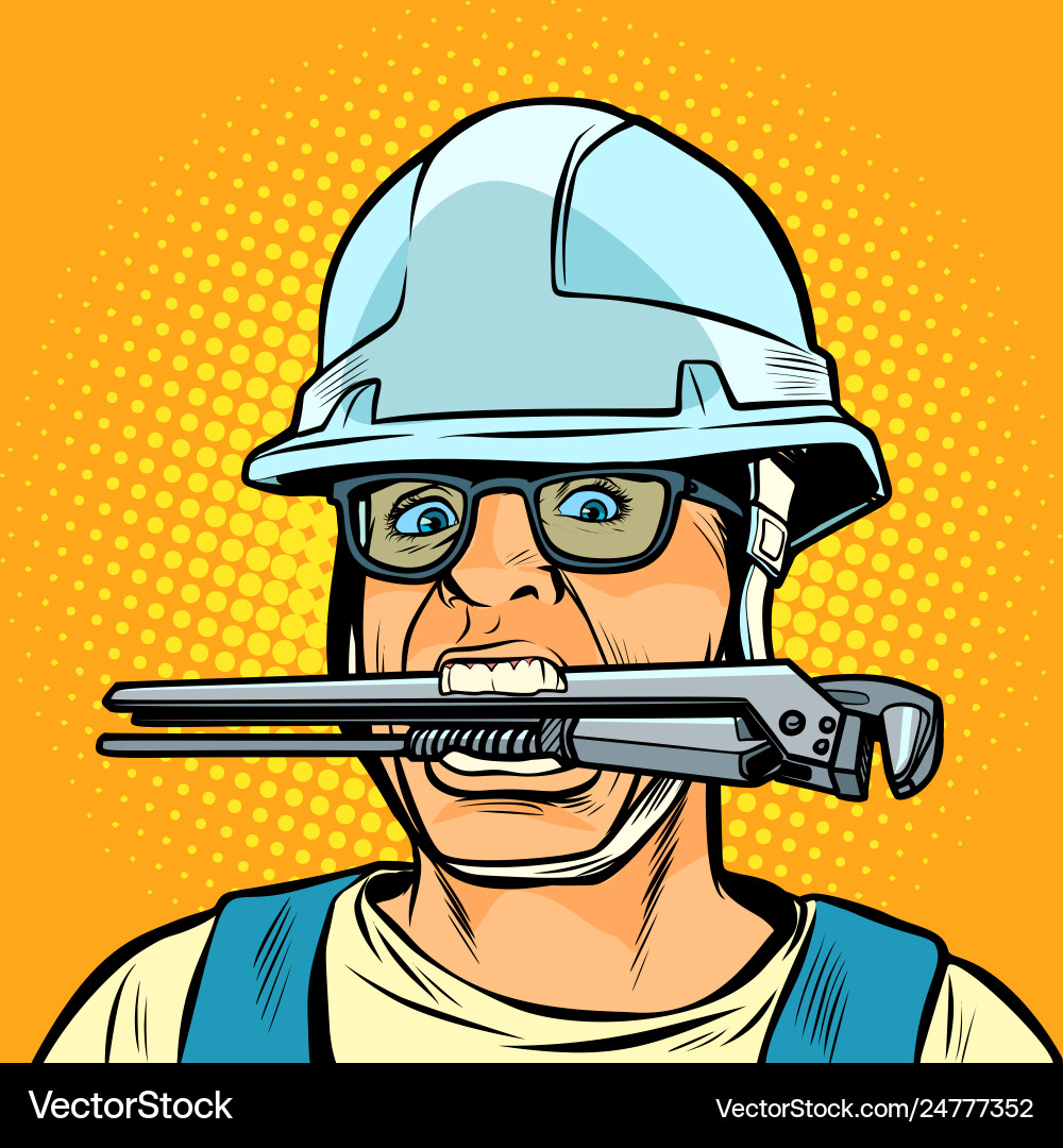 Funny working professional plumber with a wrench Vector Image