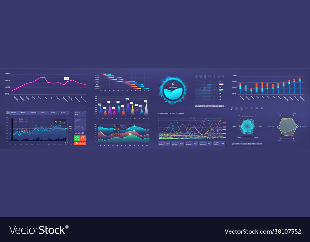 Futurustic ui dashboard elements - infographic Vector Image