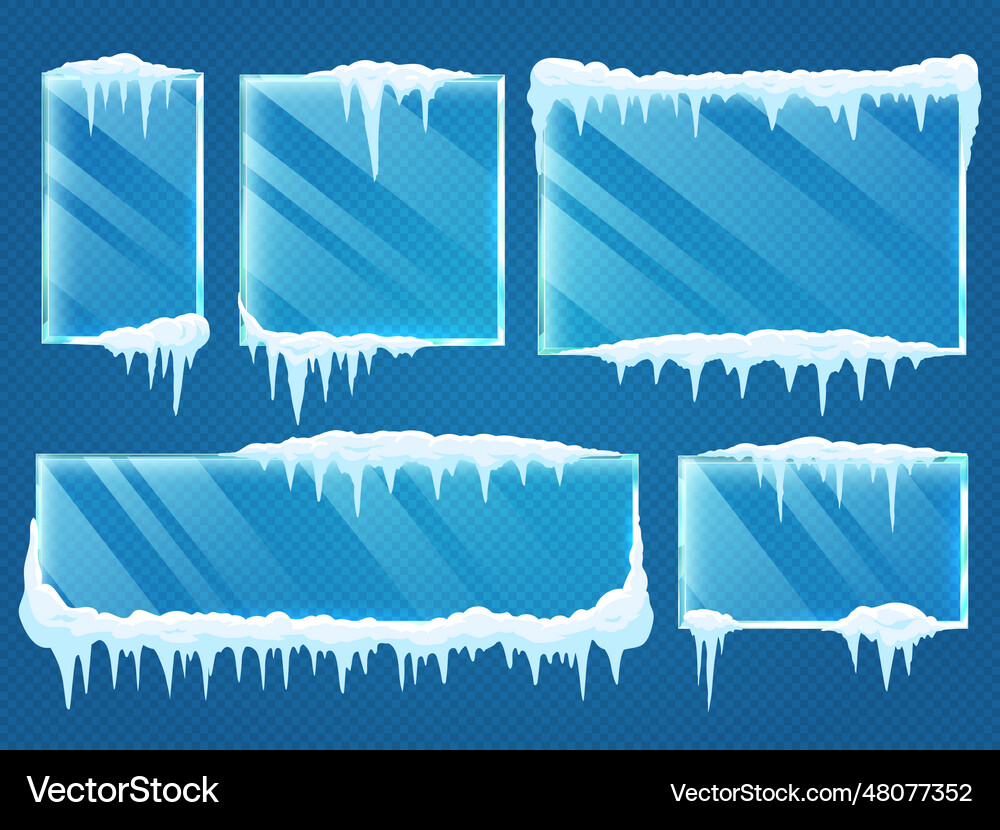 Glass frames with snow caps frozen winter window Vector Image
