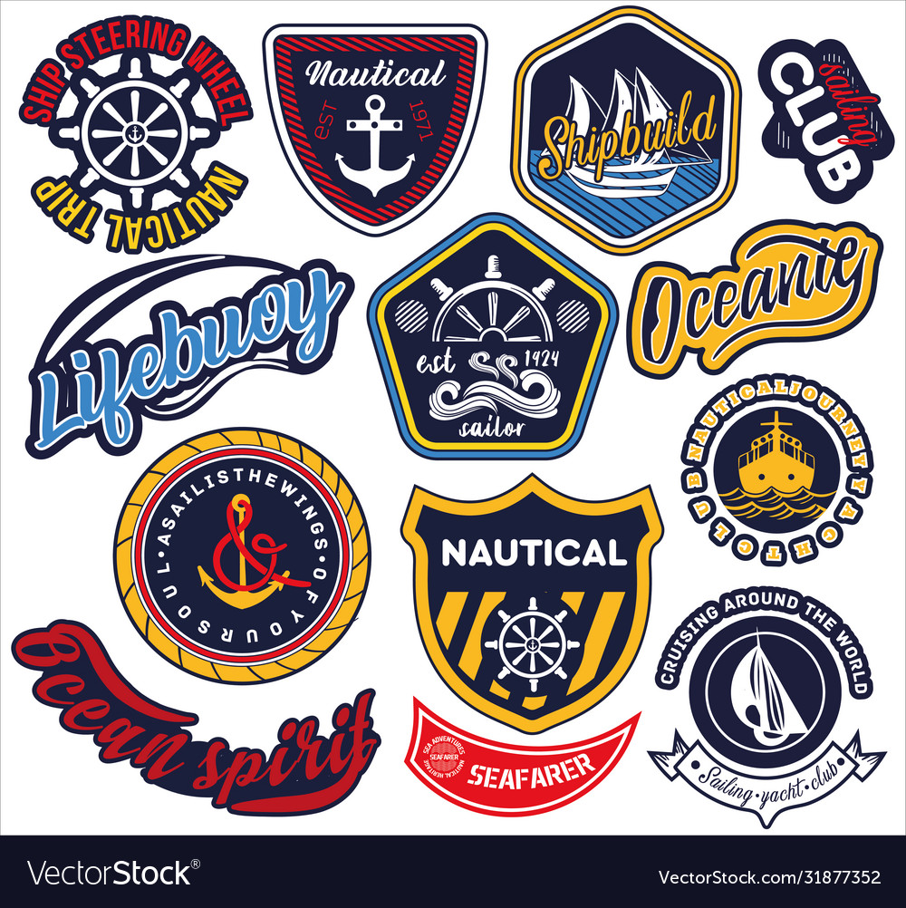Large selection nautical and maritime labels Vector Image