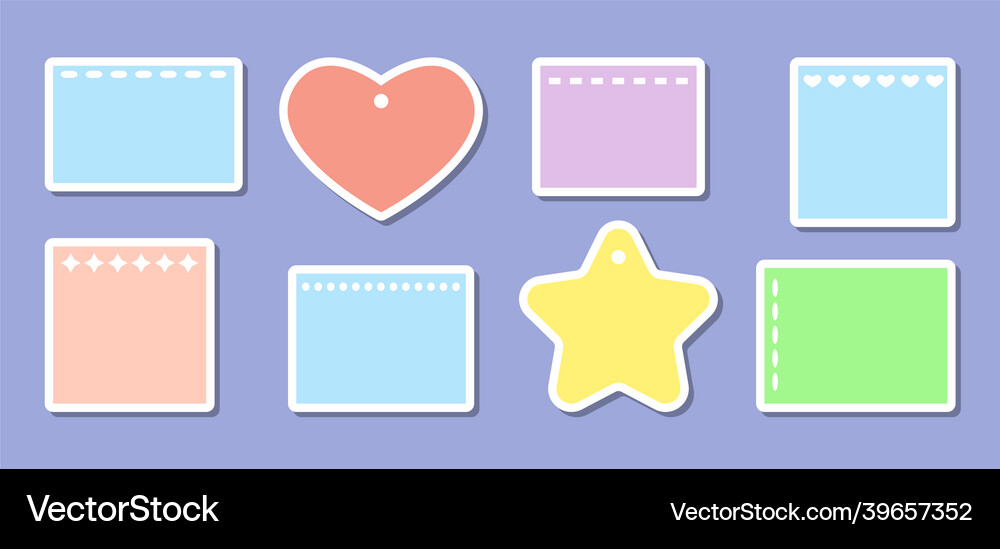 Note sticker colorful shapes star square heart set