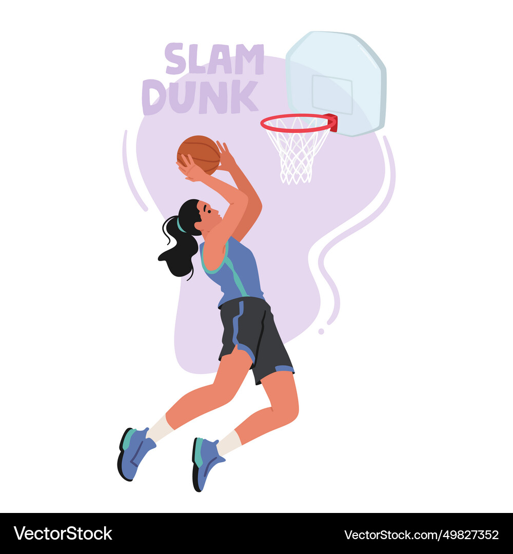 Powerful female basketball player character soars Vector Image