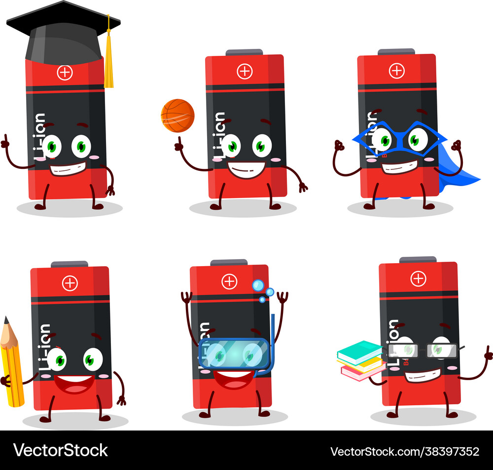 School student li ion battery cartoon character Vector Image