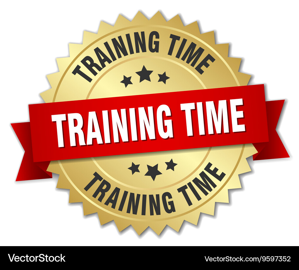 Training time 3d gold badge with red ribbon Vector Image
