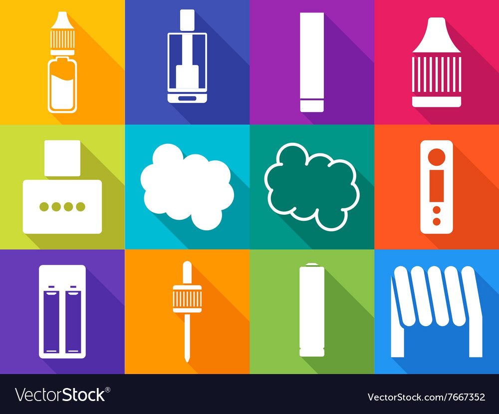 Vaping icons with long shadows Royalty Free Vector Image