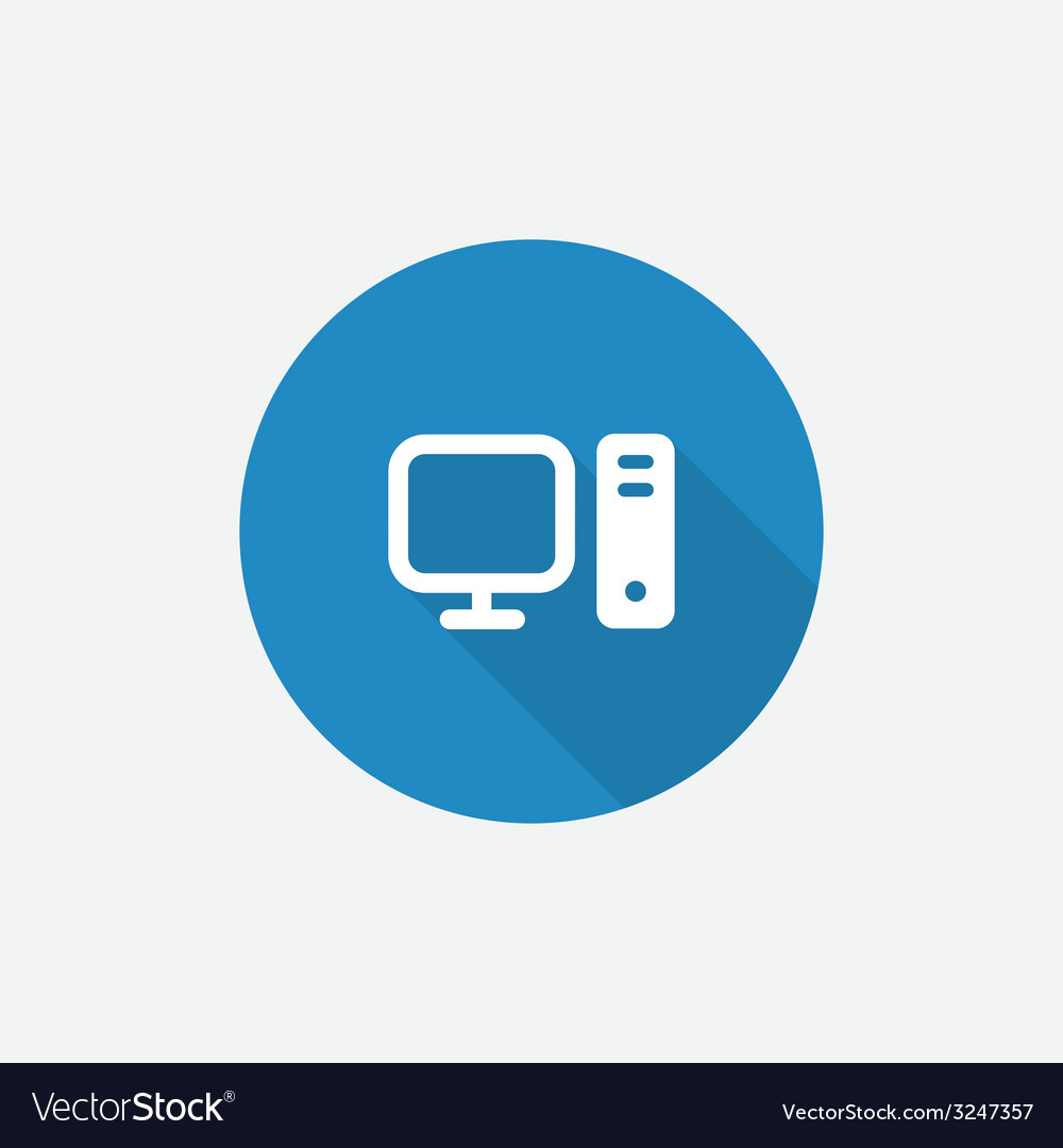 Computer flat blue simple icon with long shadow Vector Image