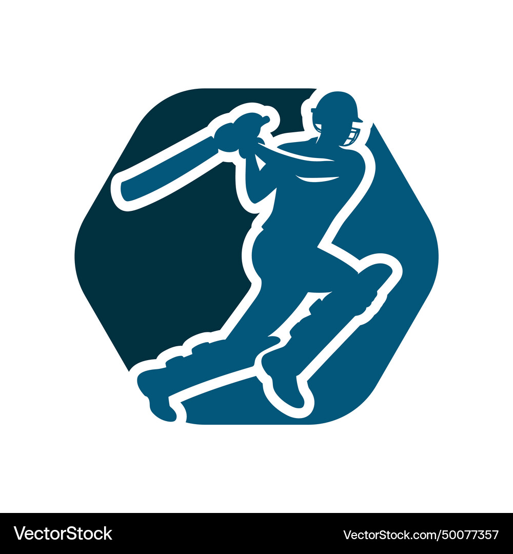Cricket player logo inside a shape of hexagon Vector Image