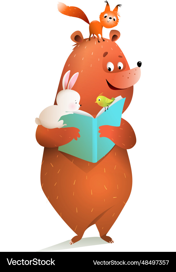 Cute bear squirrel and bunny reading book for kids