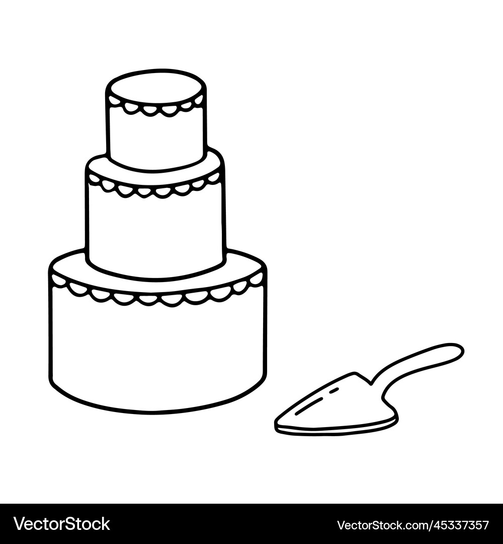 Cute hand drawn cake and spatula isolated on white