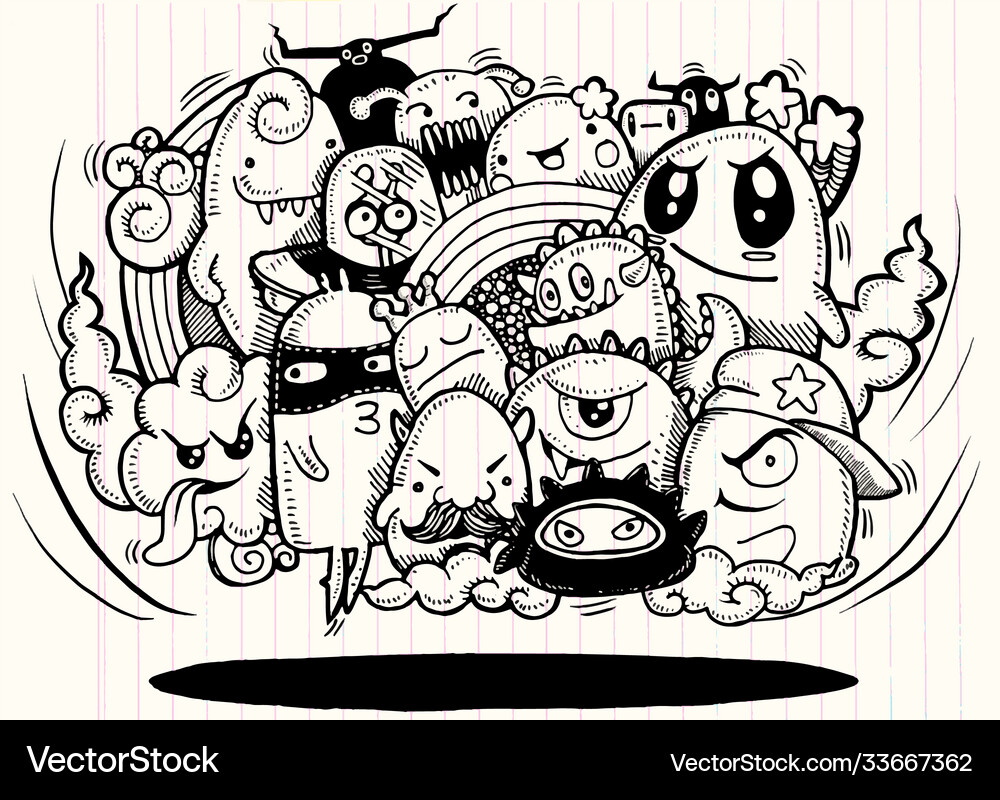 Angry cartoon monsterhand drawn crazy doodle Vector Image