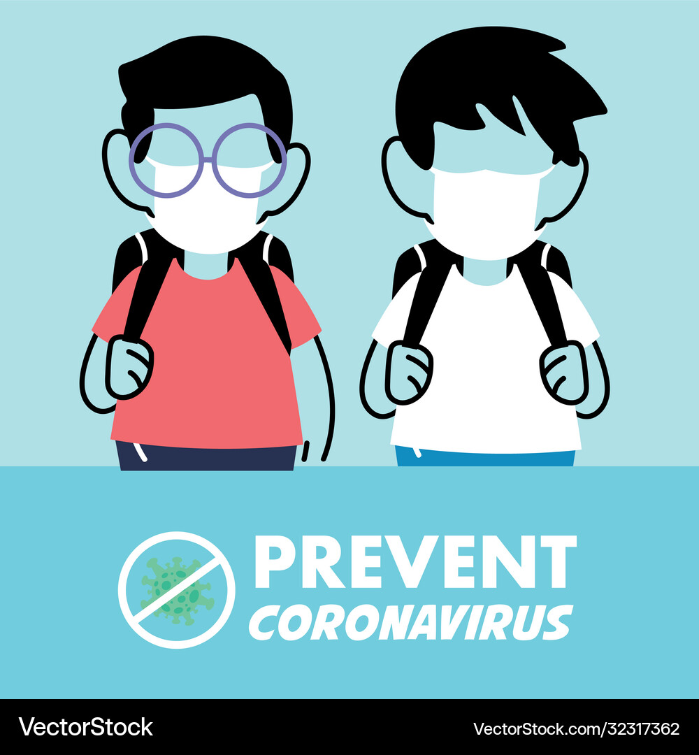 Boys with face mask back to school Royalty Free Vector Image